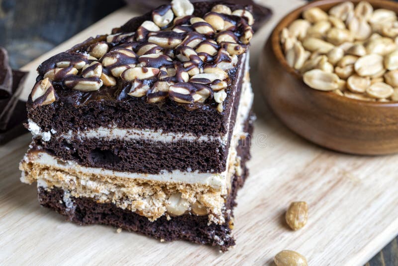 Chocolate Cake with Nut Filling and Peanuts Stock Photo - Image of ...