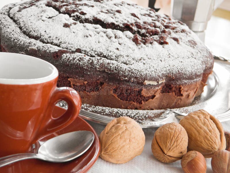 Chocolate Cake with nuts. stock image. Image of plumcake - 13416947