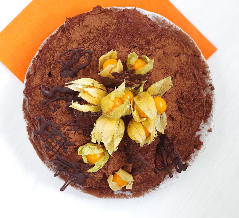Chocolate Cake with Physalis Stock Image - Image of homemade, baking: 69096289