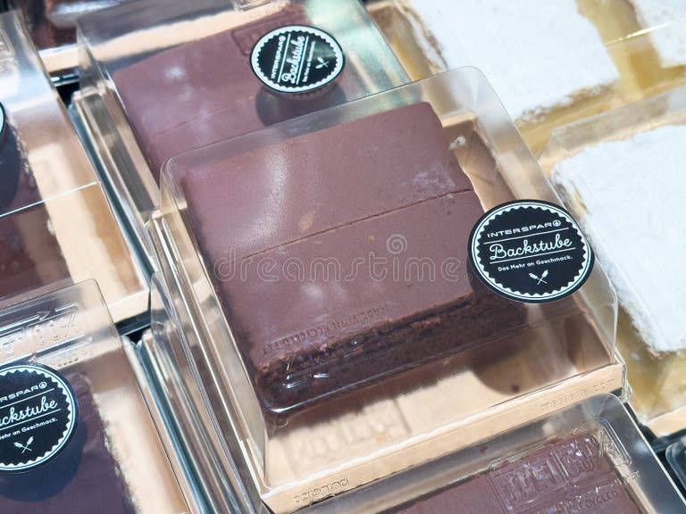 Chocolate Cake in Plastic Packaging Displayed in Store Editorial ...
