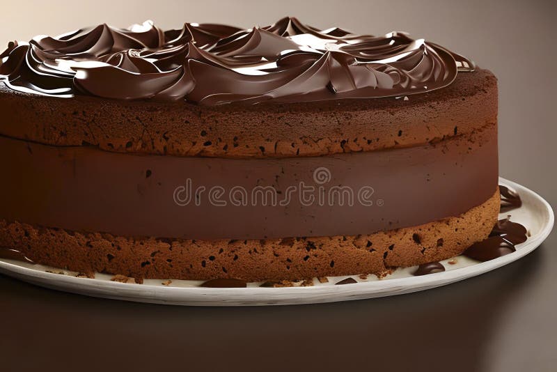 Chocolate Cake on the Plate Side View with Chocolate Cream on Top Stock ...