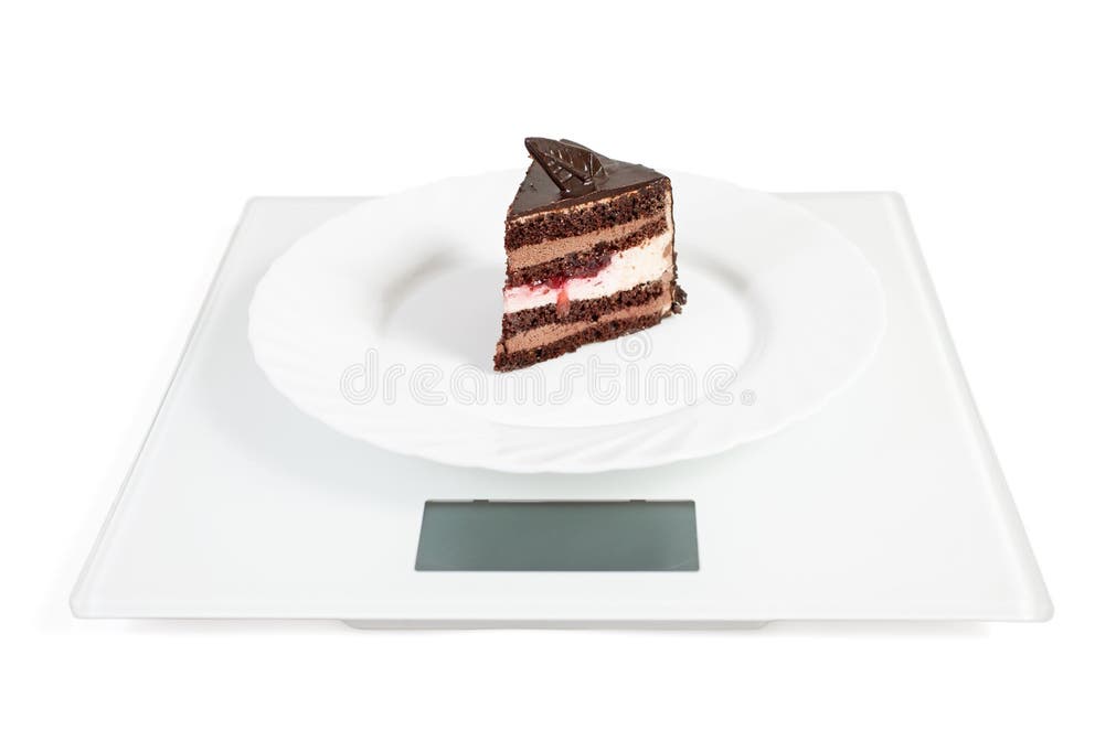 Chocolate Cake on a Plate Standing on the Scales Stock Image - Image of ...