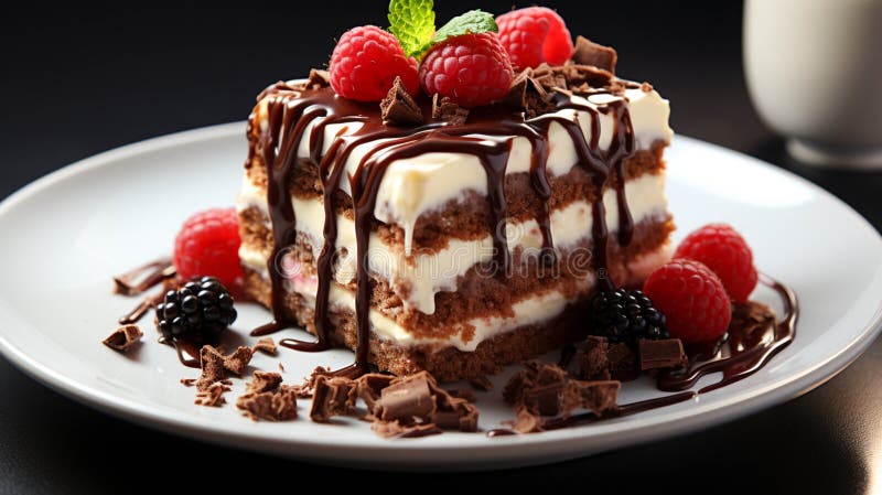 Chocolate Cake in Plate on White Table Stock Image - Image of closeup ...