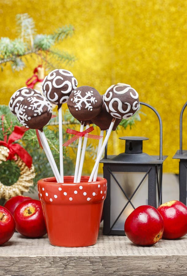 Chocolate Cake Pops in Christmas Setting Stock Photo - Image of group ...