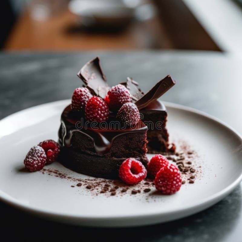 A Chocolate Cake with Raspberries on Top, AI Stock Illustration ...