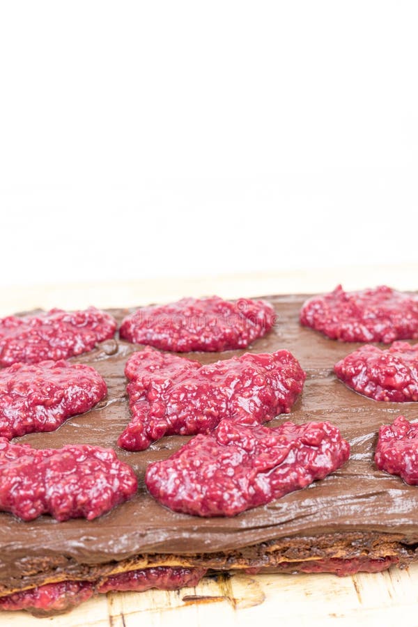 Chocolate Cake with Raspberry Gelatin with Copy Space Stock Image ...