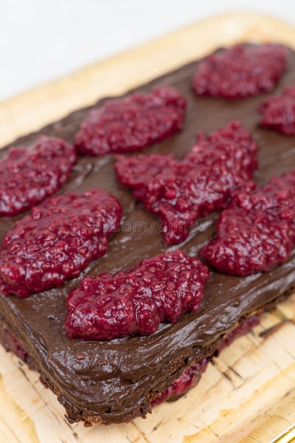 Chocolate Cake with Raspberry Gelatin on the Top Stock Photo - Image of ...