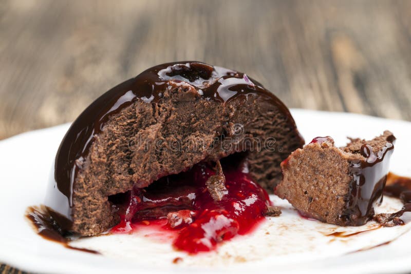 Chocolate Cake with Raspberry Jam Filling Stock Image - Image of fresh ...