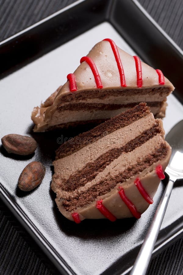 Chocolate Cake with Red Decoration on the Plate Stock Image - Image of ...