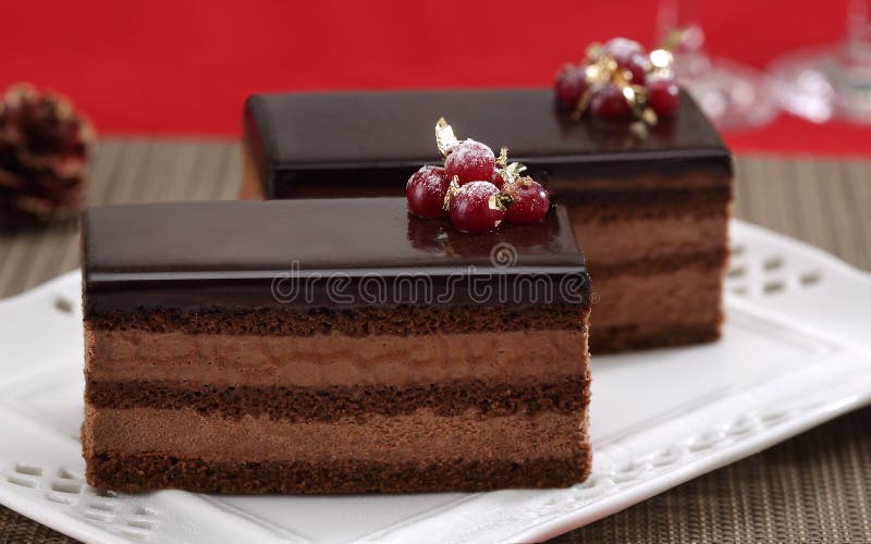 Chocolate cake slice stock photo. Image of food, bakery - 144032434