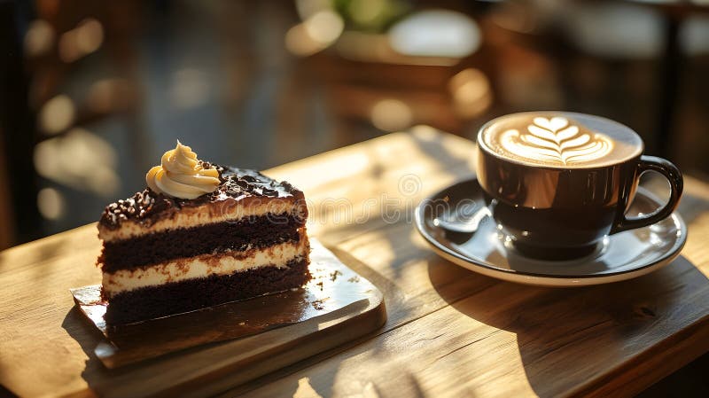 Chocolate Cake Slice Latte Cozy Cafe Setting Stock Photos - Free ...