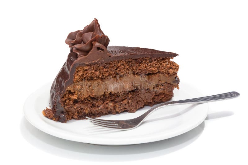 Chocolate Cake Slice on a Plate. Stock Photo - Image of food, glossy ...