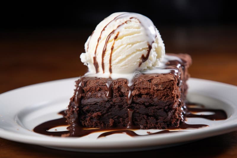 Chocolate Cake Slice with Vanilla Ice Cream on Side Stock Photo - Image ...