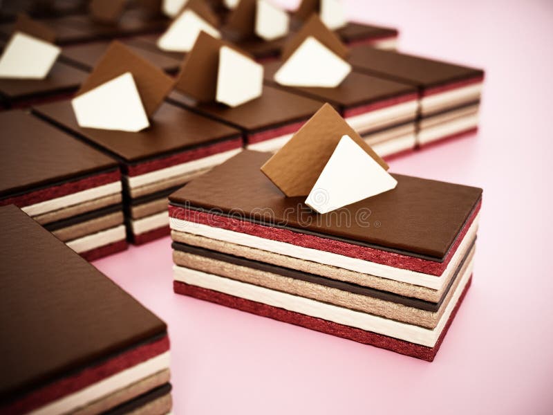 Chocolate Cake Slices with Multiple Layers. 3D Illustration Stock ...