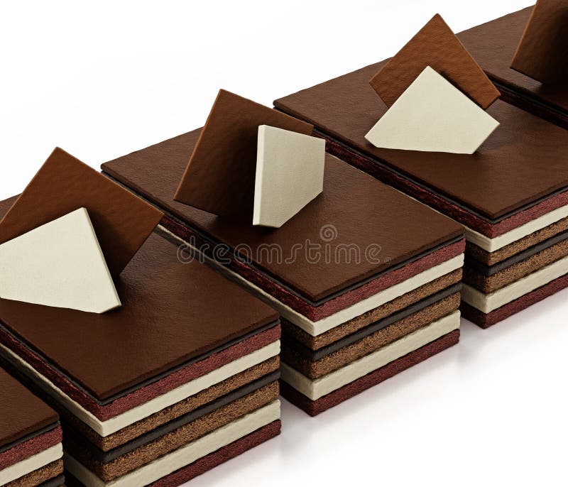 Chocolate Cake Slices with Multiple Layers. 3D Illustration Stock ...