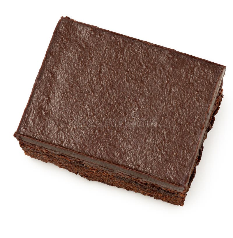 Chocolate Cake Square with Chocolate Icing Isolated on White from Above ...