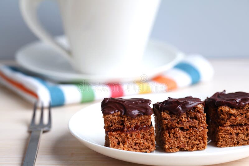 Chocolate Cake Squares with Jam, Teatime Stock Image - Image of cake ...