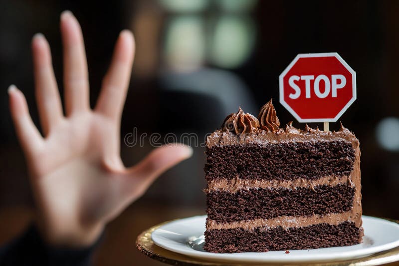 Chocolate Cake and a Stop Sign. Concept of Avoid Eating Dessert and ...