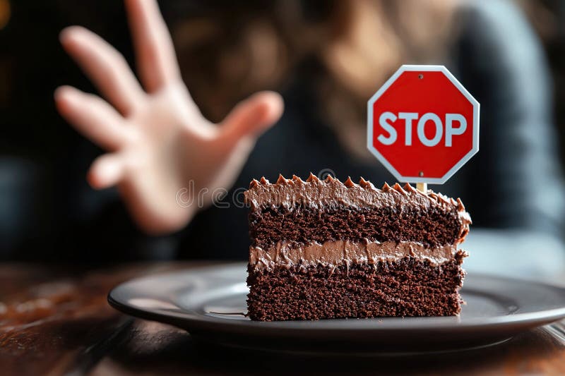 Chocolate Cake and a Stop Sign. Concept of Avoid Eating Dessert and ...