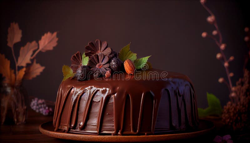 Chocolate Cake on the Table, Holiday Treat Stock Illustration ...