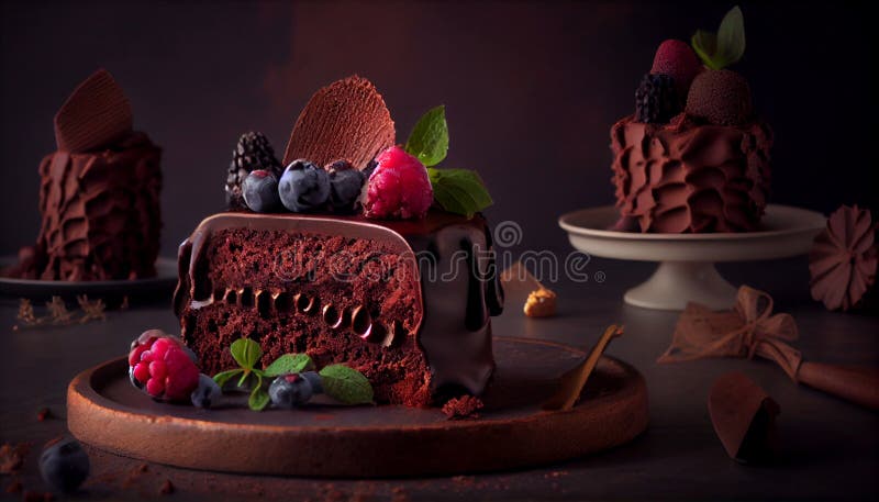 Chocolate Cake on the Table, Holiday Treat Stock Illustration ...