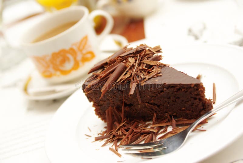 Chocolate cake with tea stock photo. Image of tasty, healthy - 21276876