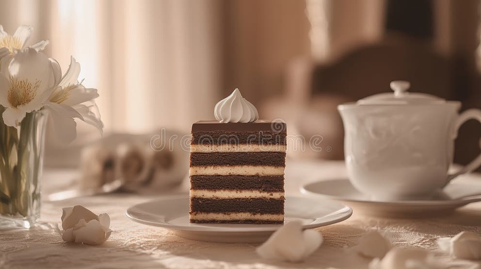 Chocolate Cake, Tea, Flowers, Elegant Setting, Afternoon Tea Stock ...