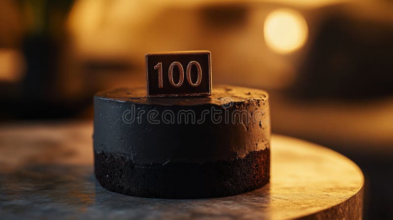 Chocolate Cake with 100 Topper on a Table. Stock Image - Image of treat ...