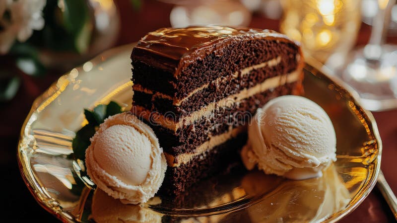 Chocolate Cake, Vanilla Ice Cream, Elegant Setting, Romantic Dinner ...