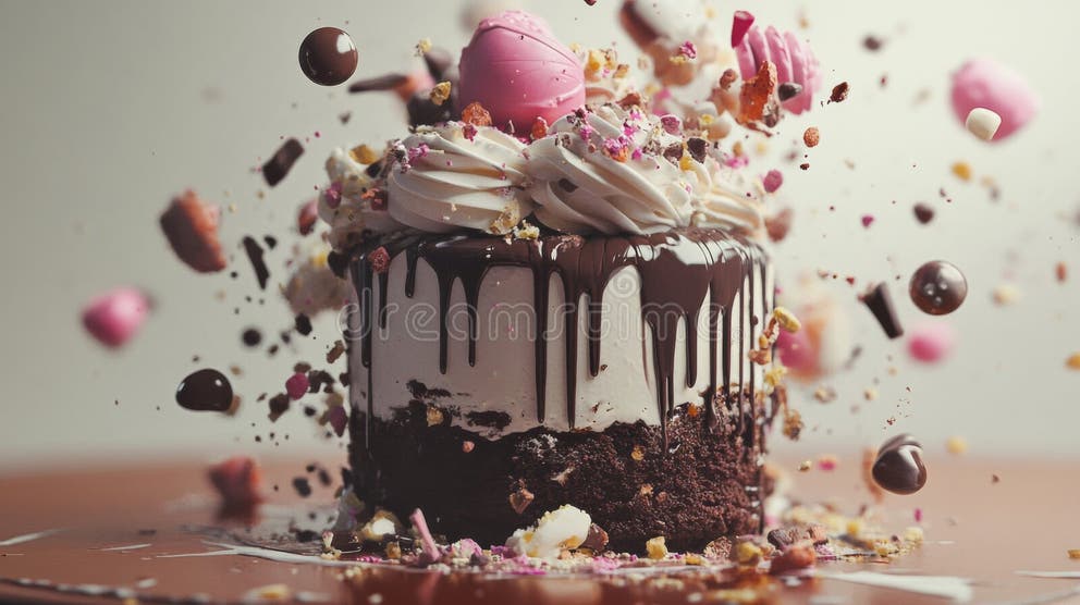Chocolate Cake with Whipped Cream and Candy Explosion Stock ...