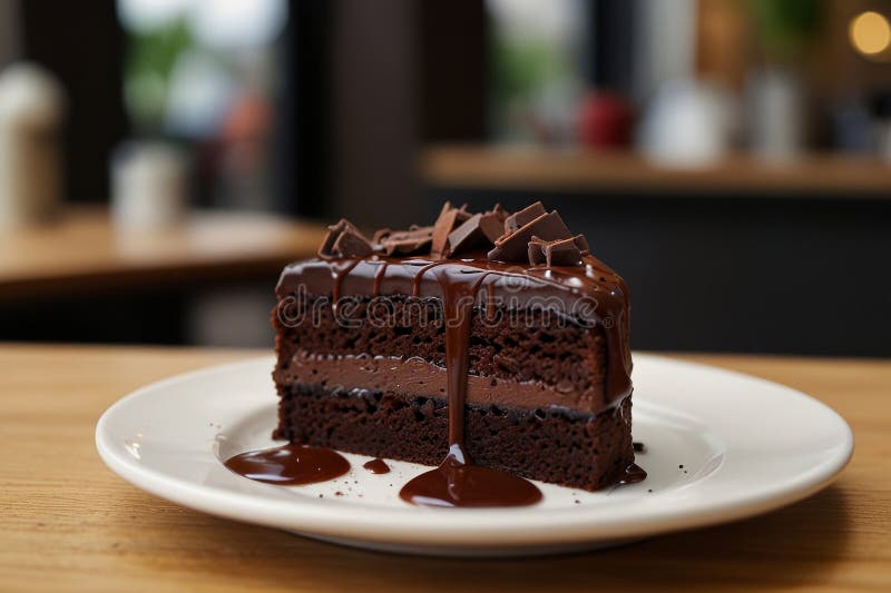 Chocolate Cake on White Plate at the Cafe Stock Illustration ...