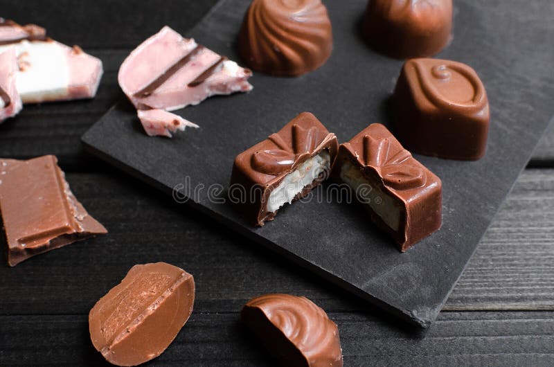 Chocolate Candies in the Different Forms and Taste Stock Photo - Image ...