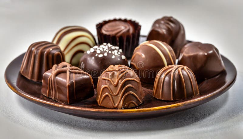 Chocolate Candies on the Plate, Delicious Sweets Stock Illustration ...