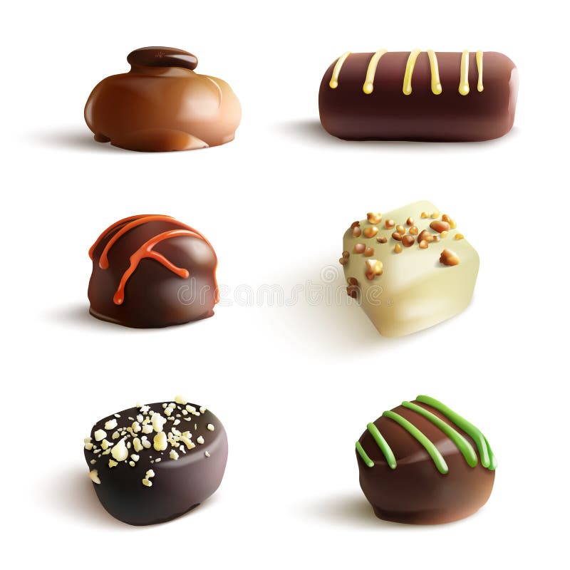 Chocolate Candies. Vector Realistic Illustration Stock Vector - Illustration of nougat, buscuit ...
