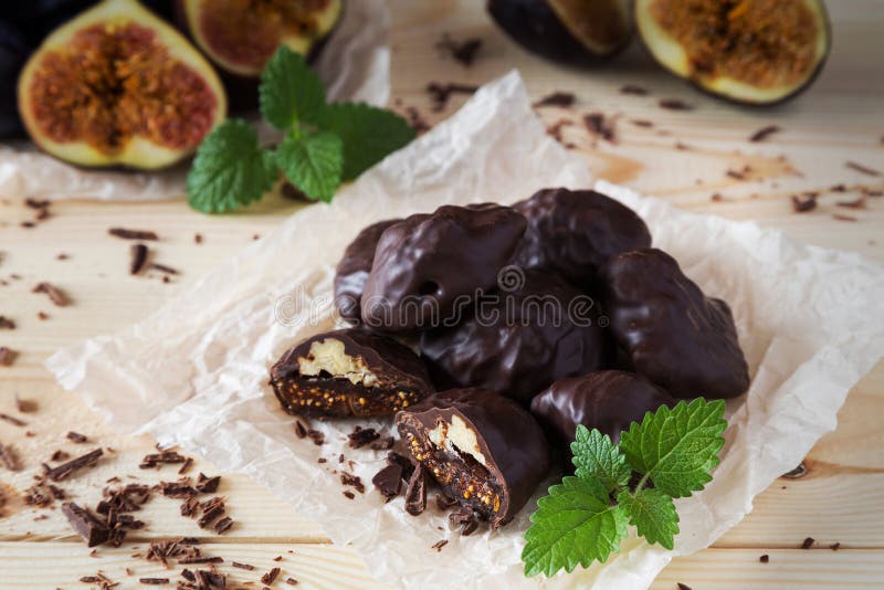 Chocolate Candies with Walnuts and Figs Stock Photo - Image of figs ...