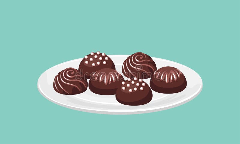 Chocolate Candies on a White Plate. Vector Illustration of Sweets Stock ...