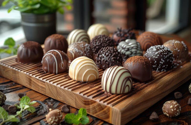 Chocolate Candies on Wooden Table Stock Photo - Image of praline ...