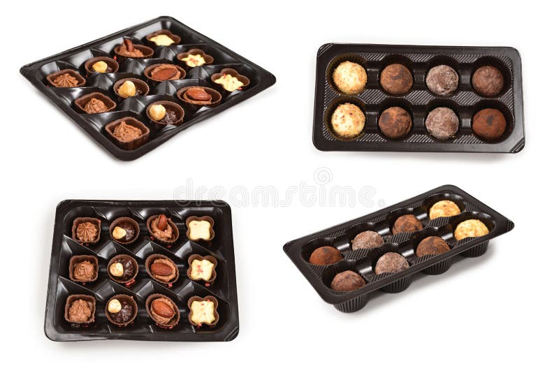 Chocolate Candy Collection in Plastic Box Stock Image - Image of ...