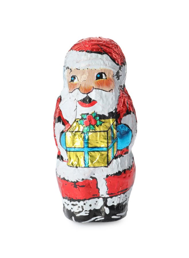 Chocolate Candy in Foil Wrapper with Santa Claus Image Isolated on ...