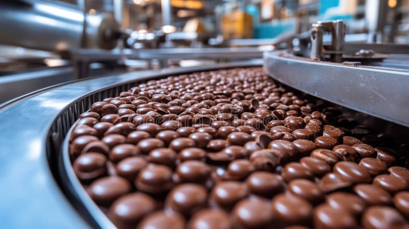 Chocolate Candy Production Line in Modern Factory Stock Photo - Image ...