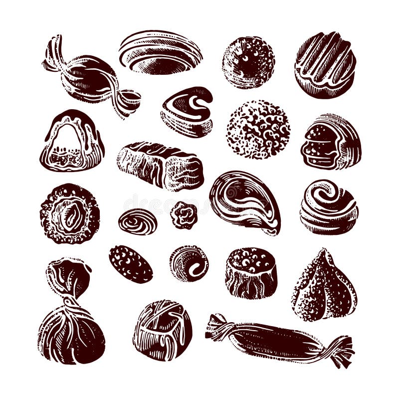 Chocolate Candy. Vector Set. Hand Drawn Form Stock Vector ...