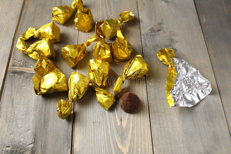 Chocolate Candy and Wrapper for Packaging. Packaging of Homemade Sweets ...