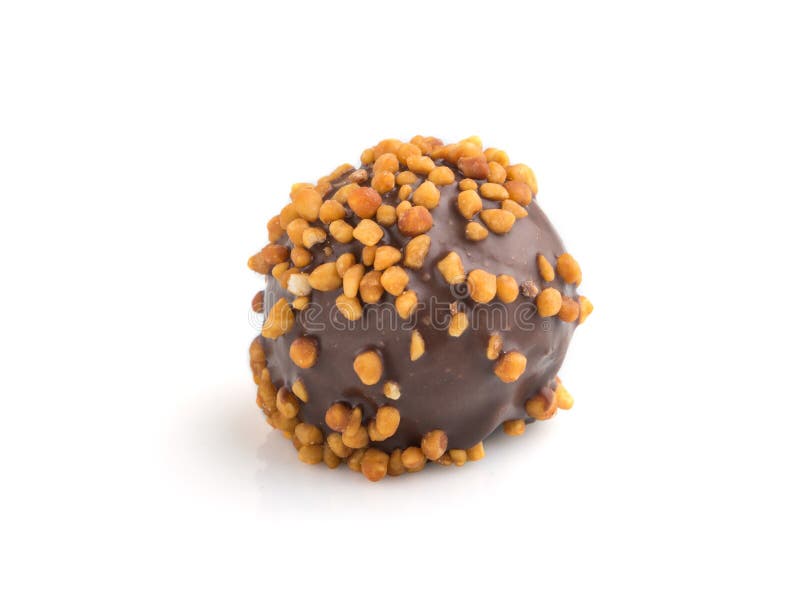Chocolate Caramel Ball Candy with Almonds Isolated on White Background ...