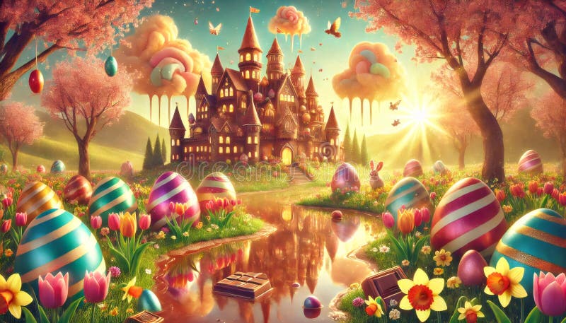 Chocolate Castle with Giant Easter Eggs in Spring Valley Stock ...