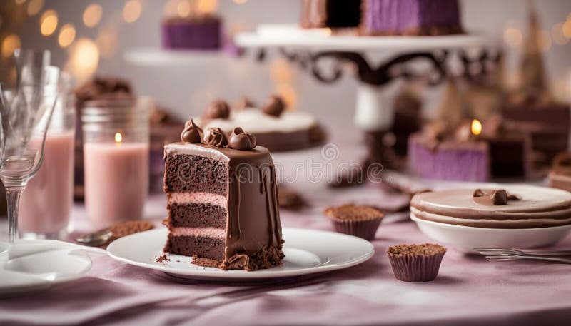 Chocolate Celebration Cake in a Party Setting Stock Illustration ...