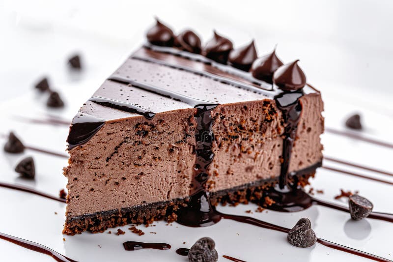 Chocolate Cheesecake Slice on White Plate Stock Illustration ...