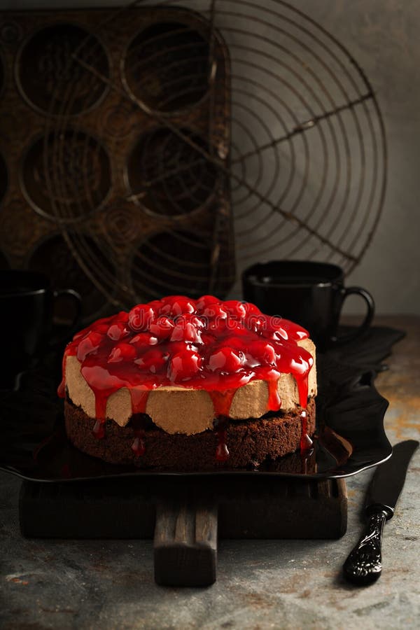 Chocolate Cherry Mousse Cake Stock Photo - Image of food, homemade ...