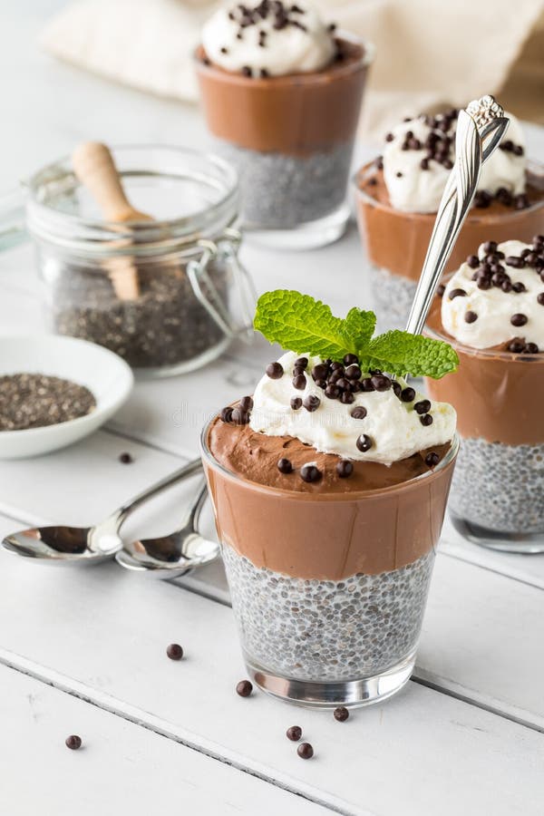 Chocolate Chia Pudding Desserts Topped with Chocolate Covered Quinoa ...