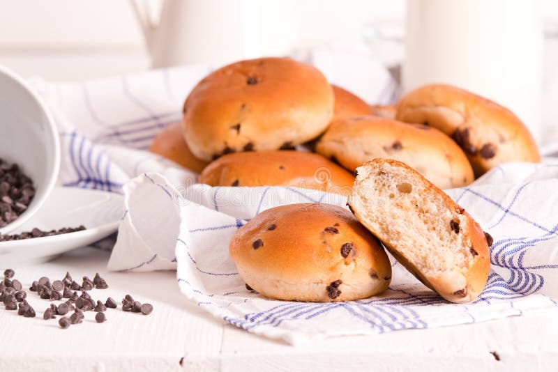 Chocolate chip brioche. stock image. Image of dessert - 84742431