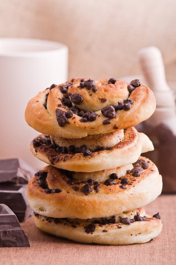 Chocolate Chip Brioche Buns. Stock Image - Image of cocoa, culinary ...